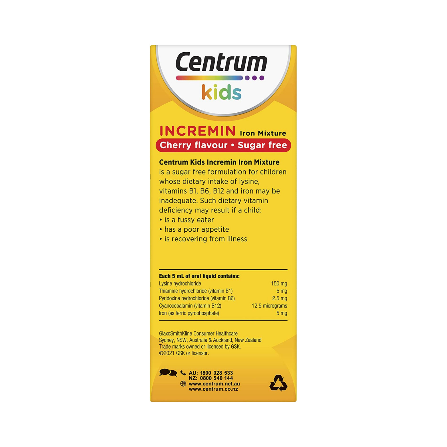 Siro dành cho bé biếng ăn Centrum Kids Incremin Iron Mixture 200ml của Úc