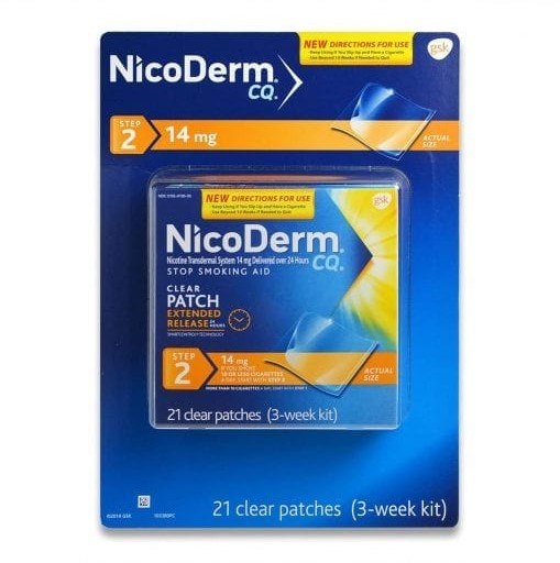 Miếng dán cai thuốc lá NicoDerm CQ Step 2 Clear Nicotine Patches 14mg ...