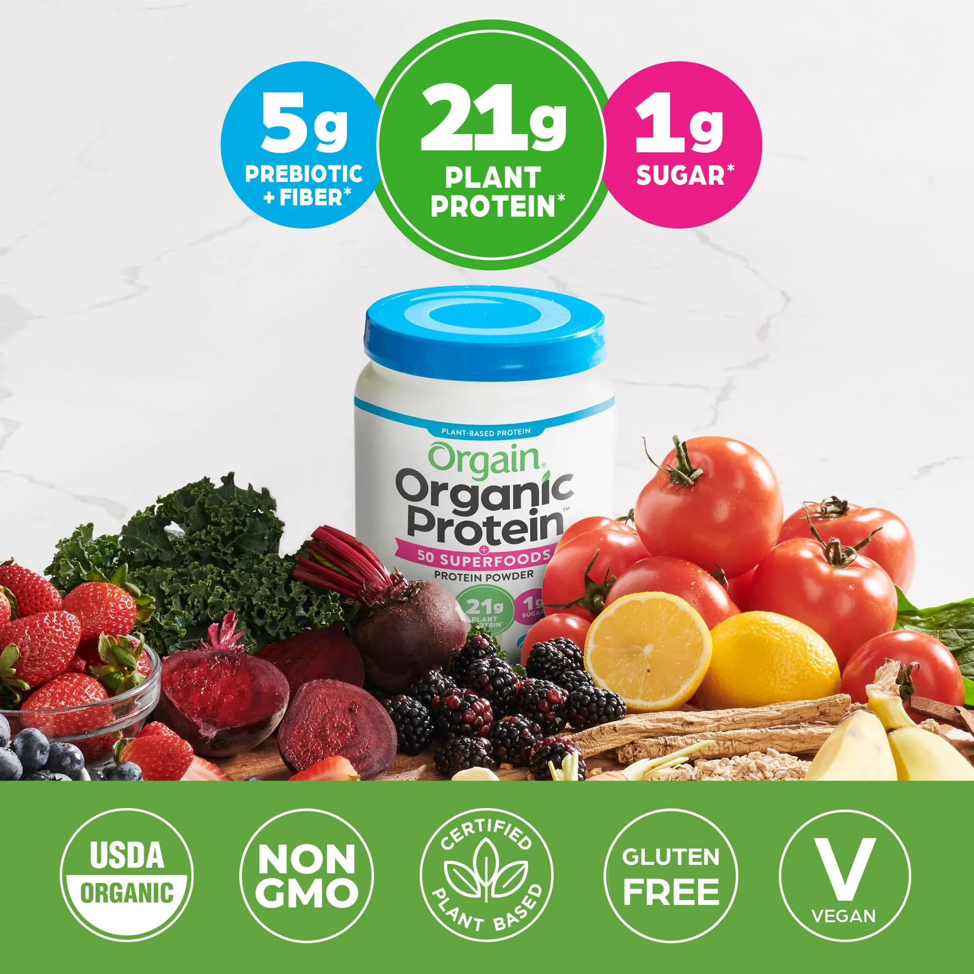 Bột Protein hữu cơ Orgain Organic Protein Superfoods (xanh dương) Hộp 1.2kg