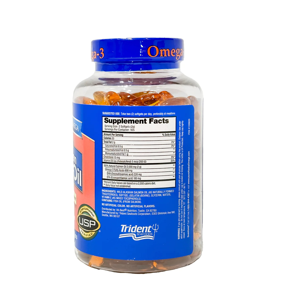 Viên dầu cá hồi Pure Alaska Omega 3 Wild Salmon Oil 1,000MG hộp 210 viên.